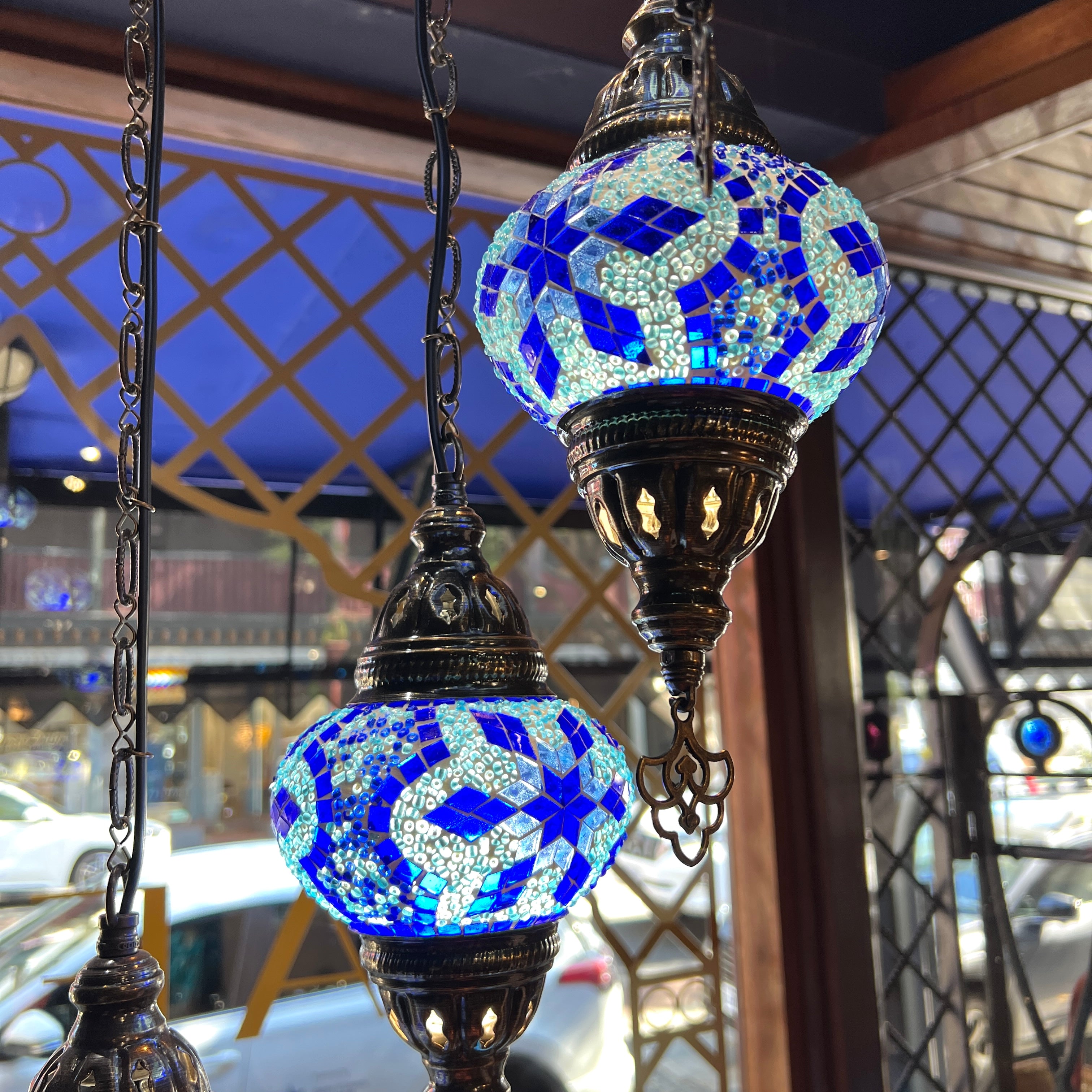 Turkish Ceiling Chandelier - 7 Spiral, Blue Star – Afez of the Heart