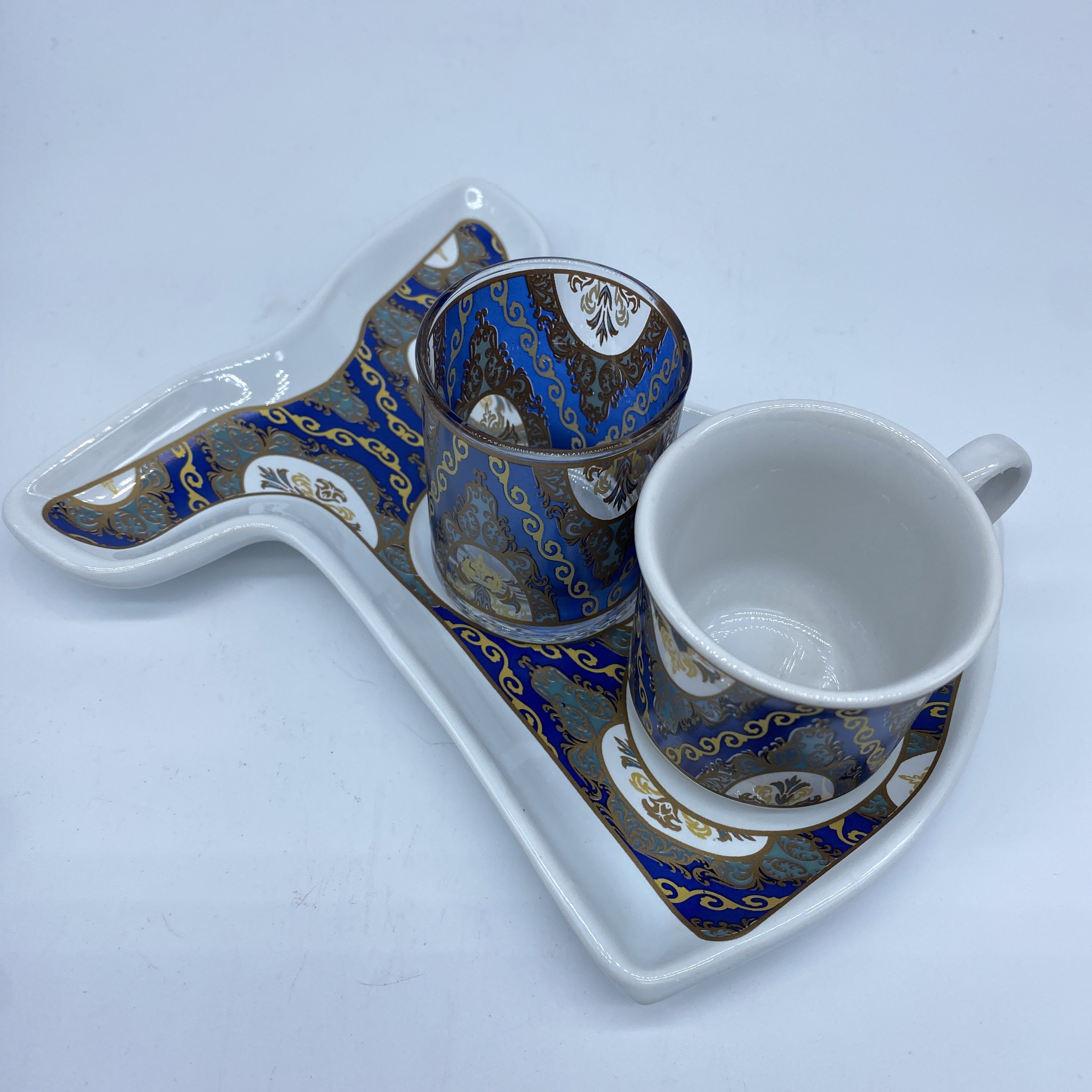 Turkish Coffee Cup and Water Glass - Kaftan Blue and Gold – Afez of the ...
