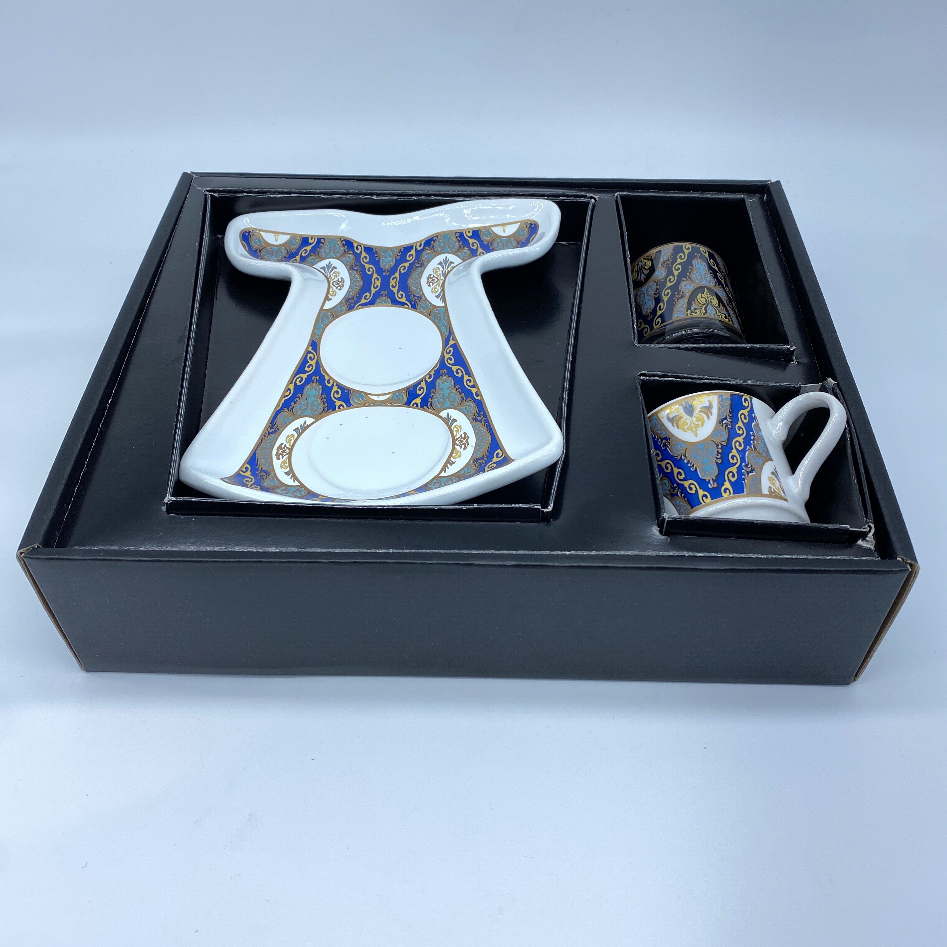 Turkish Coffee Cup and Water Glass - Kaftan Blue and Gold – Afez of the ...